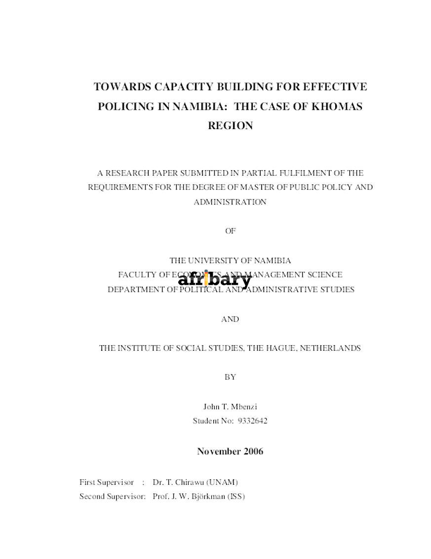 Towards Capacity Building For Effective Policing In Namibia: The Case ...
