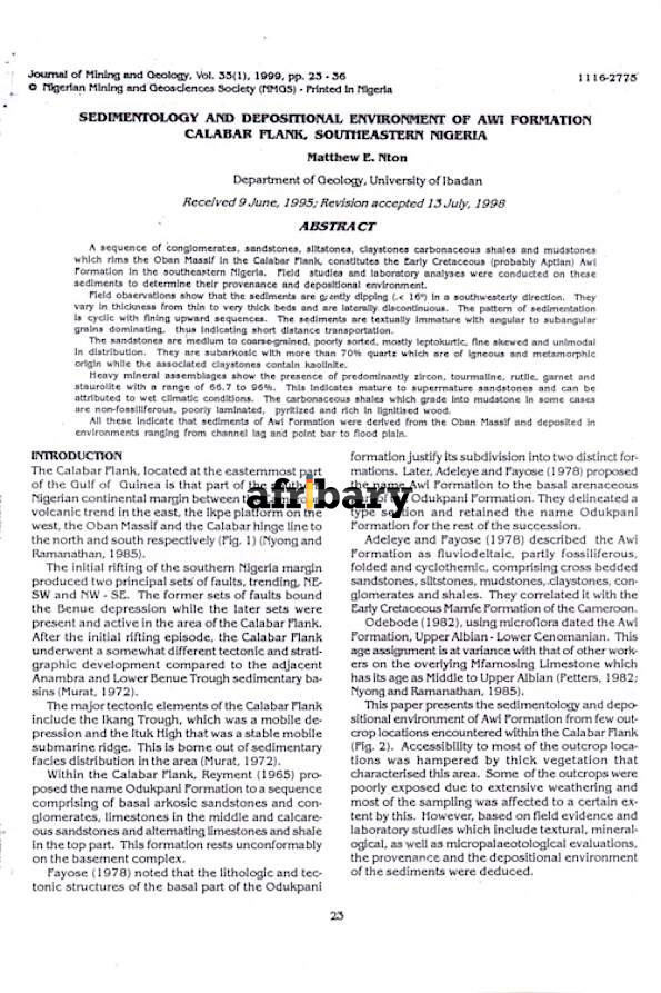 Sedimentology And Depositional Environment Of Awi Formation Calabar ...