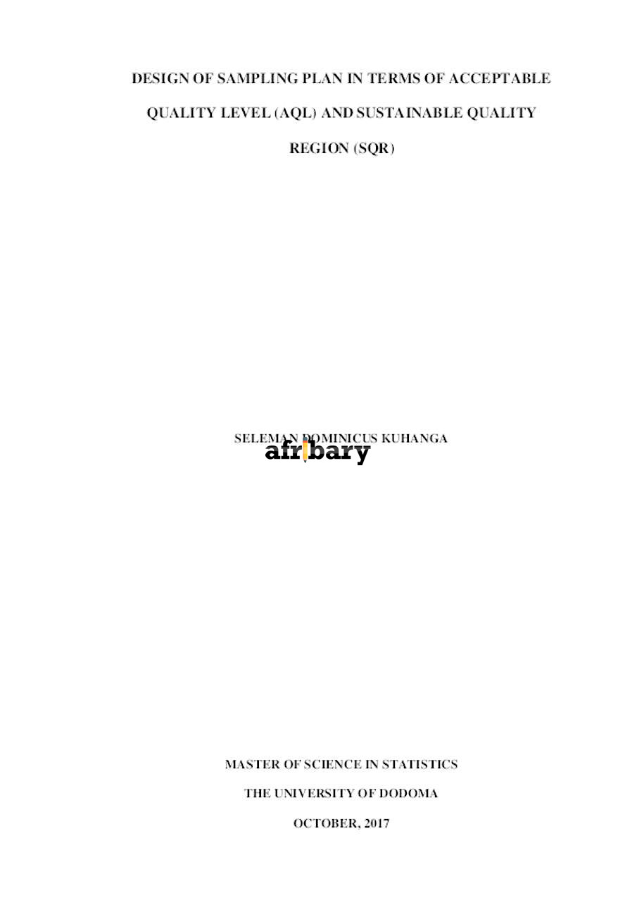 Design Of Sampling Plan In Terms Of Acceptable Quality Level (AQL) And ...