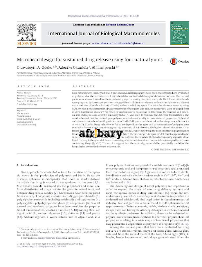 Microbead design for sustained drug release using four natural gums ...