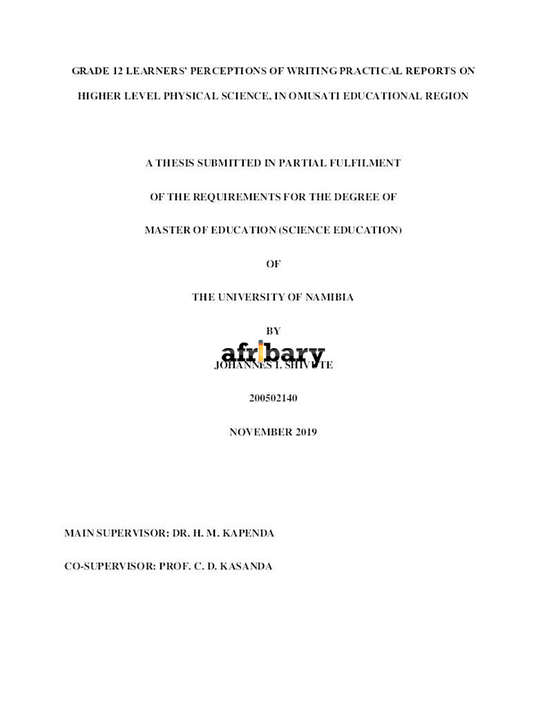 Grade 12 Learners Perceptions of Writing Practical Reports on Higher ...