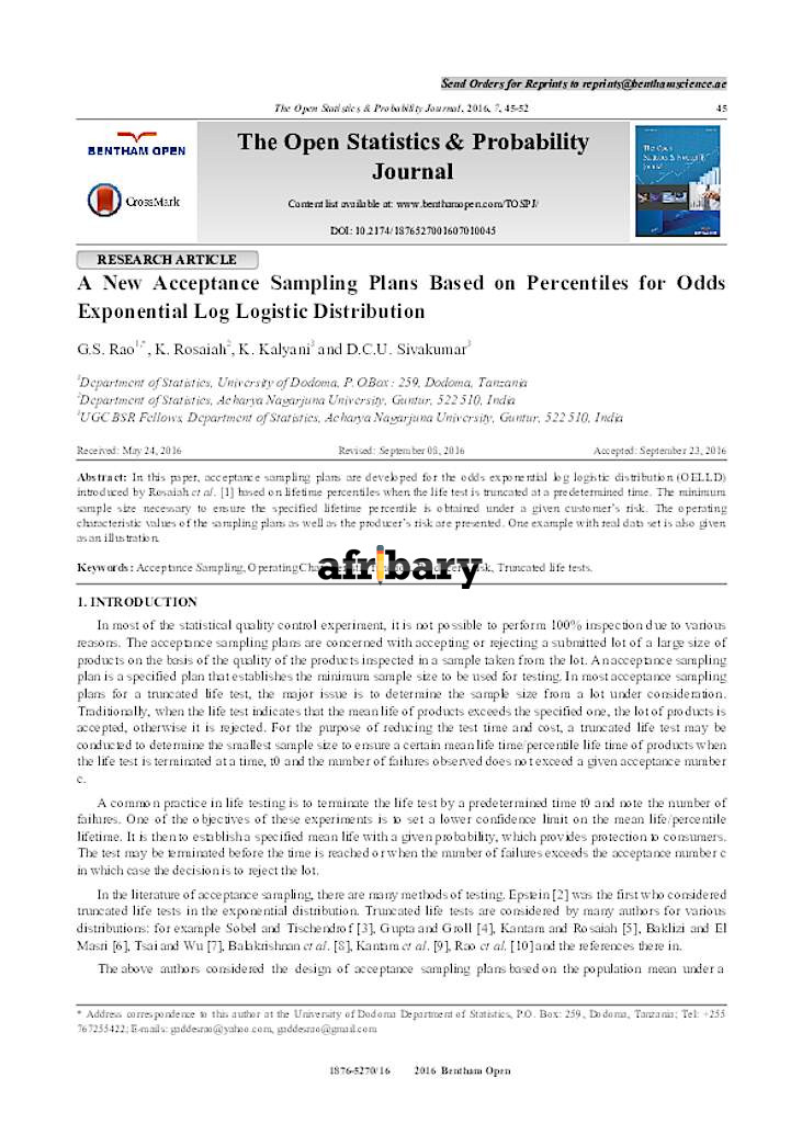 A New Acceptance Sampling Plans Based on Percentiles for Odds ...