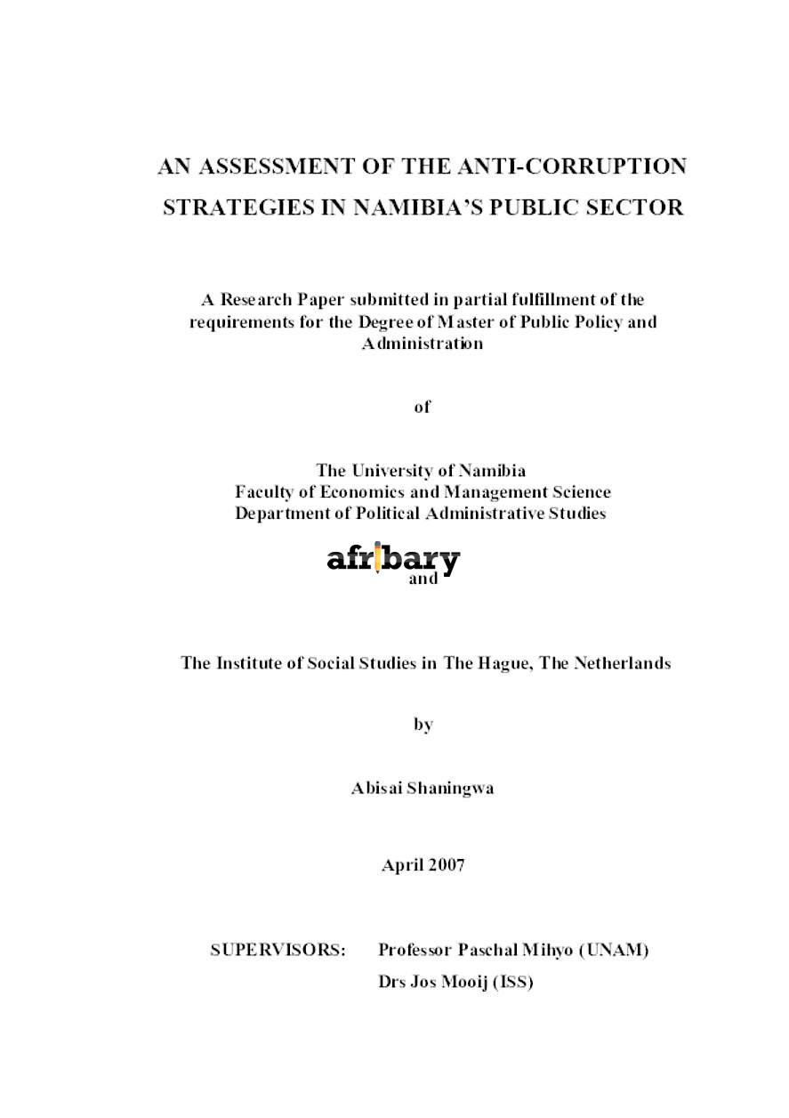 An Assessment Of The Anti-Corruption Strategies In Namibia’s Public ...