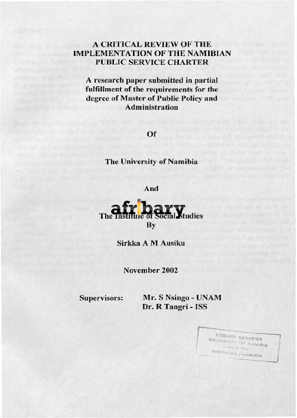 A Critical Review Of The Implementation Of The Namibian Public Service ...