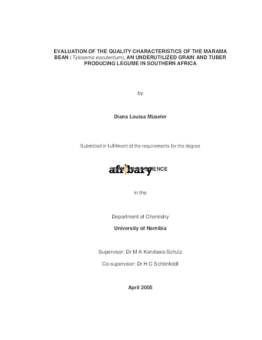 Evaluation Of The Quality Characteristics Of The Marama Bean (Tylosema ...