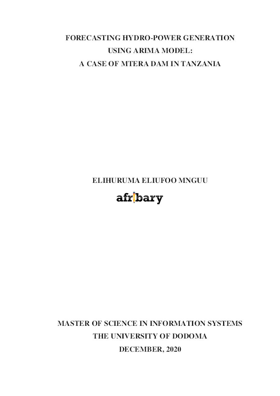 Forecasting Hydro-Power Generation Using Arima Model: A Case Of Mtera ...