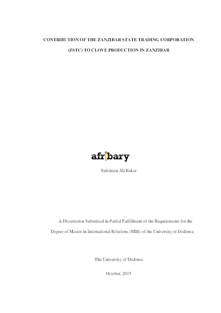Contribution Of The Zanzibar State Trading Corporation (Zstc) To Clove ...