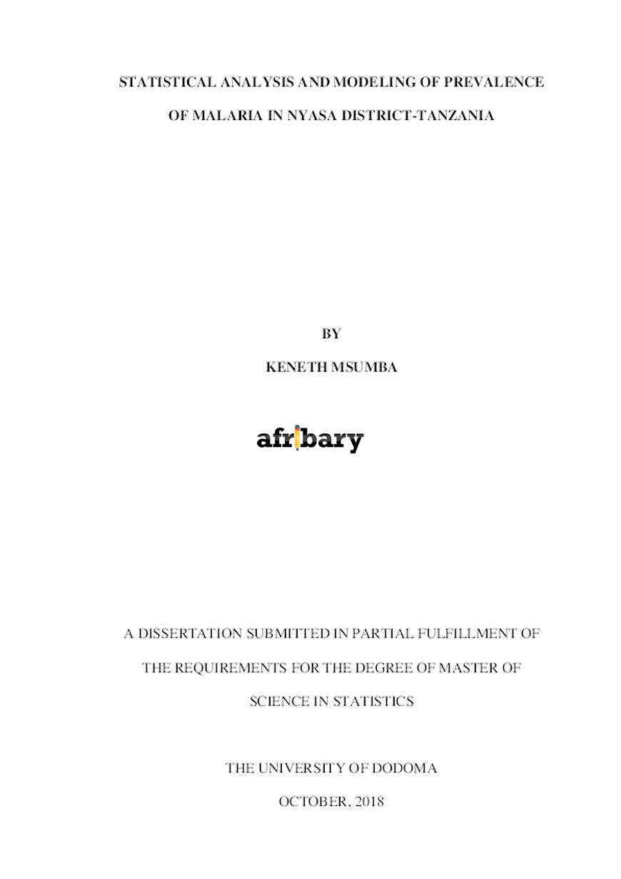 Statistical Analysis And Modeling Of Prevalence Of Malaria In Nyasa ...