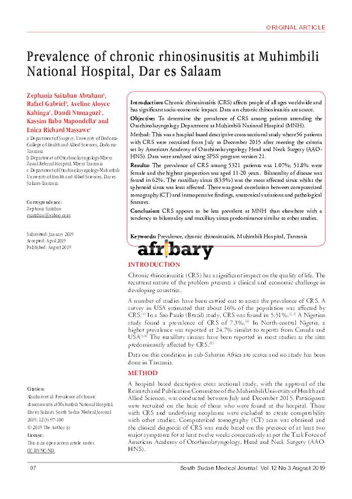 Prevalence Of Chronic Rhinosinusitis At Muhimbili National Hospital