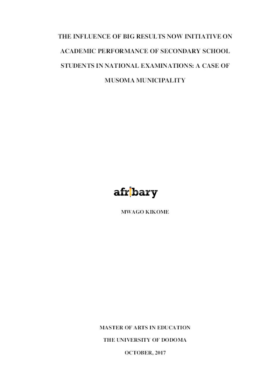 The Influence Of Big Results Now Initiative On Academic Performance Of ...