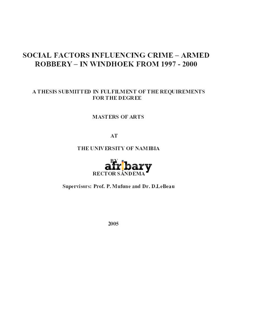 Social Factors Influencing Crime – Armed Robbery – In Windhoek From ...