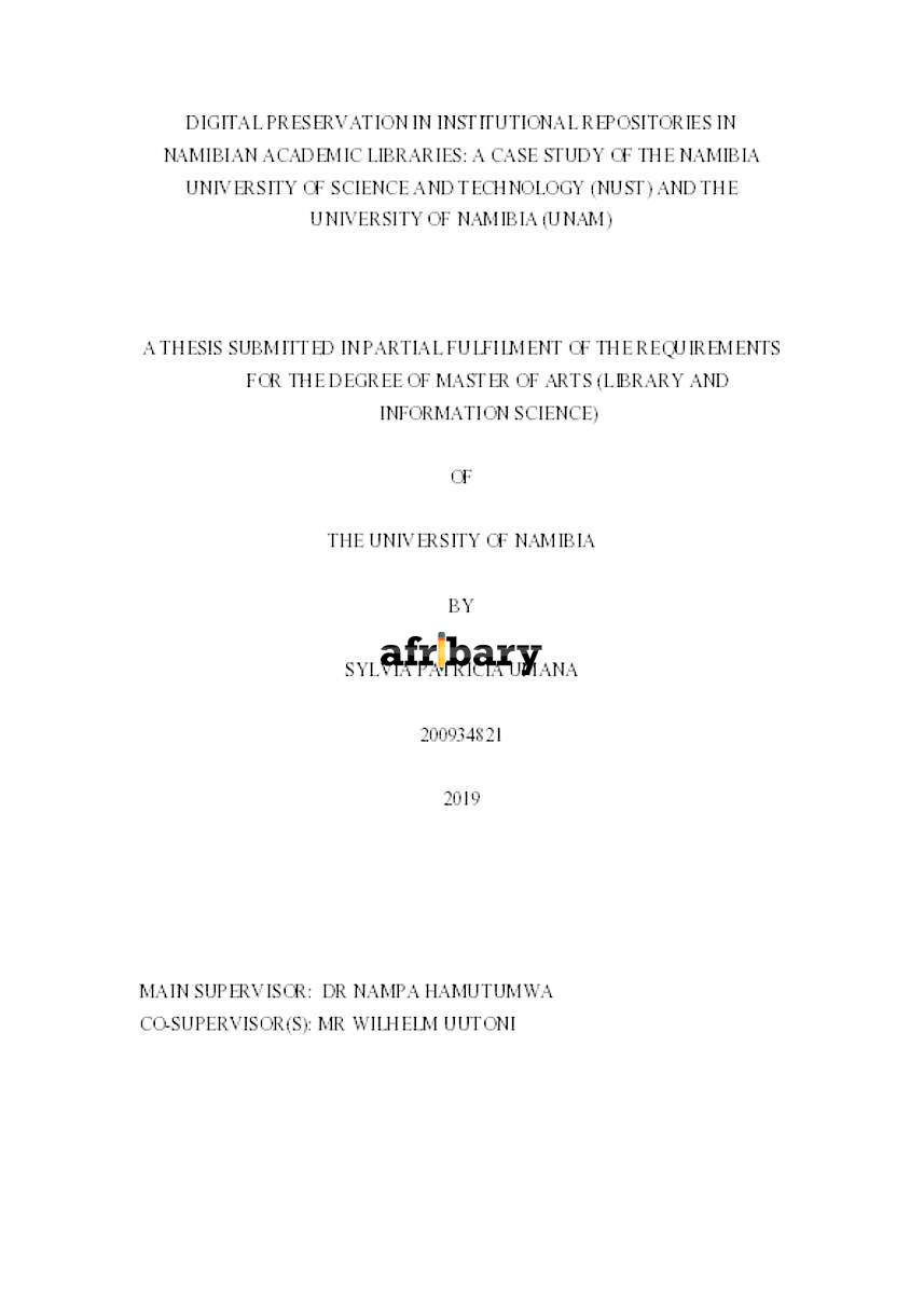 Digital Preservation In Institutional Repositories In Namibian Academic ...
