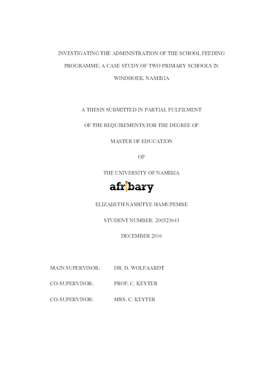 Investigating The Administration Of The School Feeding Programme: A ...