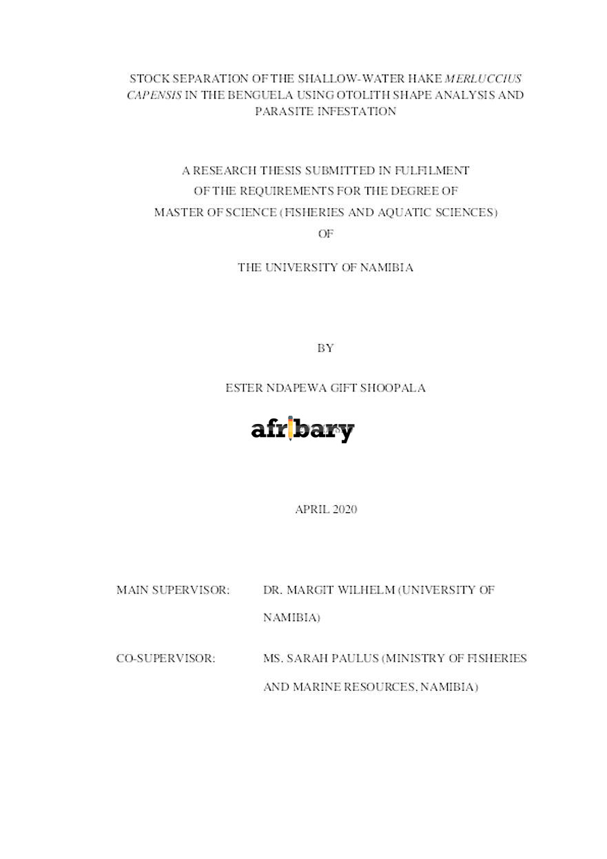 Stock Separation Of The Shallow-Water Hake Merluccius Capensis In The ...