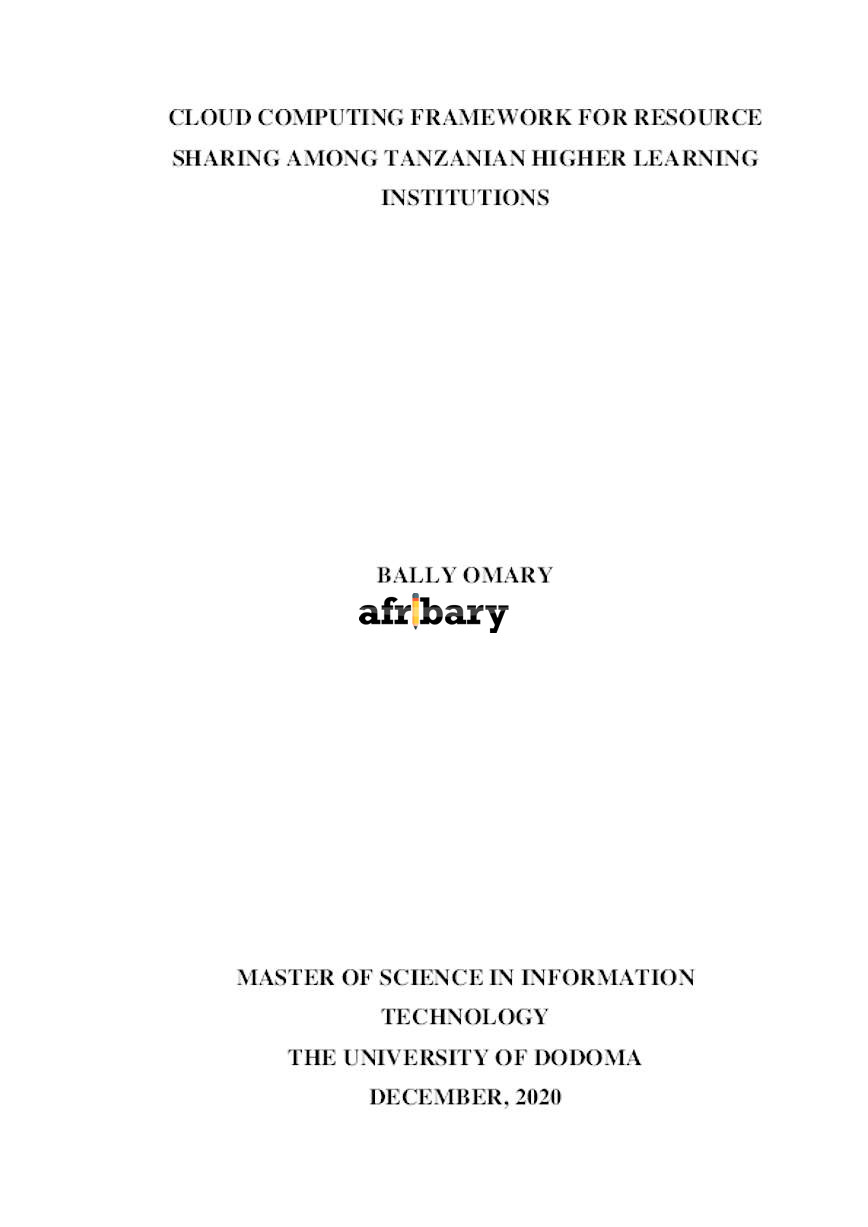 Cloud Computing Framework For Resource Sharing Among Tanzanian Higher ...