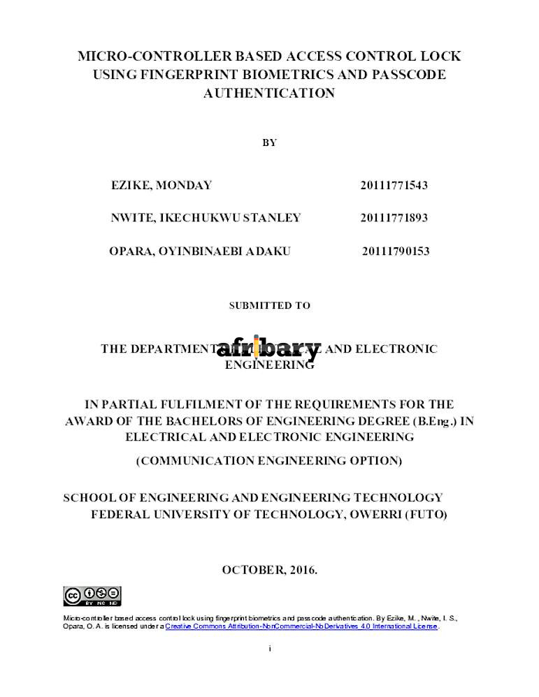 Micro-controller Based Access Control Lock Using Fingerprint Biometrics ...
