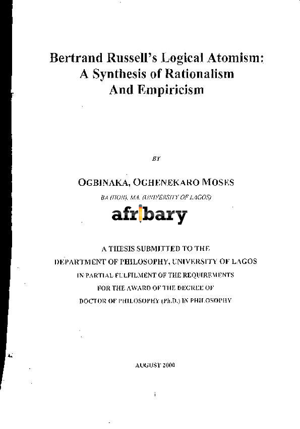 Betrand Russell's Logical Atomism A Synthesis Of Rationalism And ...