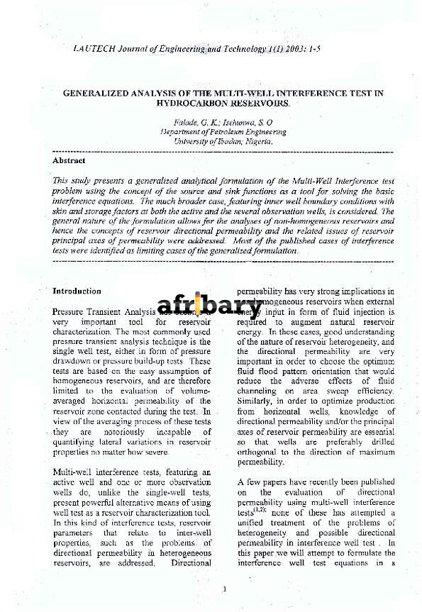 Generalized Analysis Of The Multi-Well Interference Test In Hydrocarbon ...