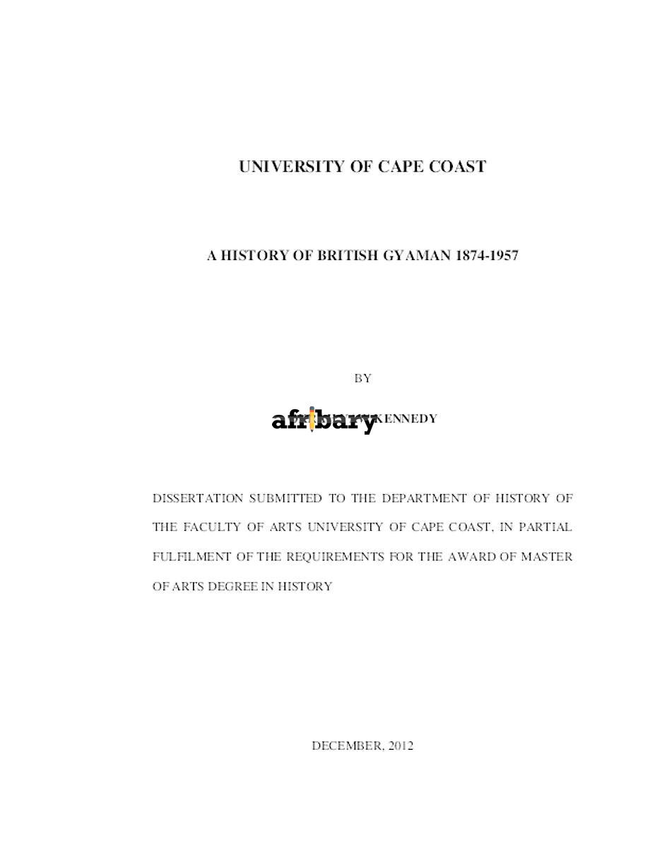 A History Of British Gyaman 1874-1957 | Afribary