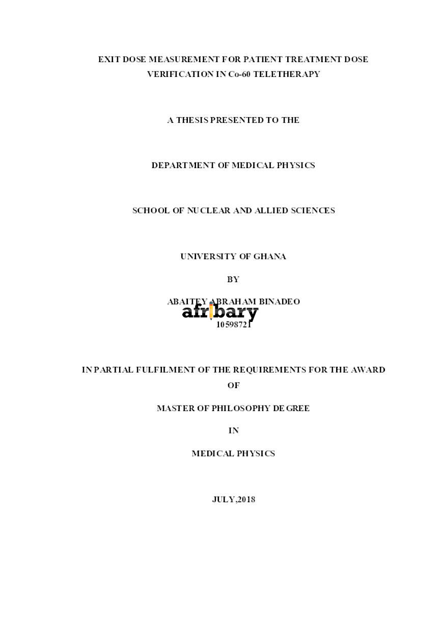 Exit Dose Measurement For Patient Treatment Dose Verification In Co-60 ...