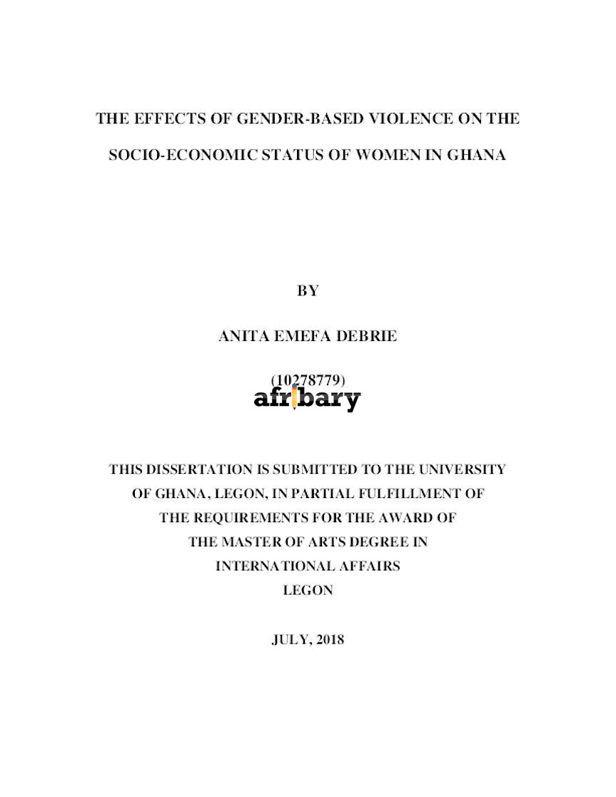 The Effects Of Gender-Based Violence On The Socio-Economic Status Of ...