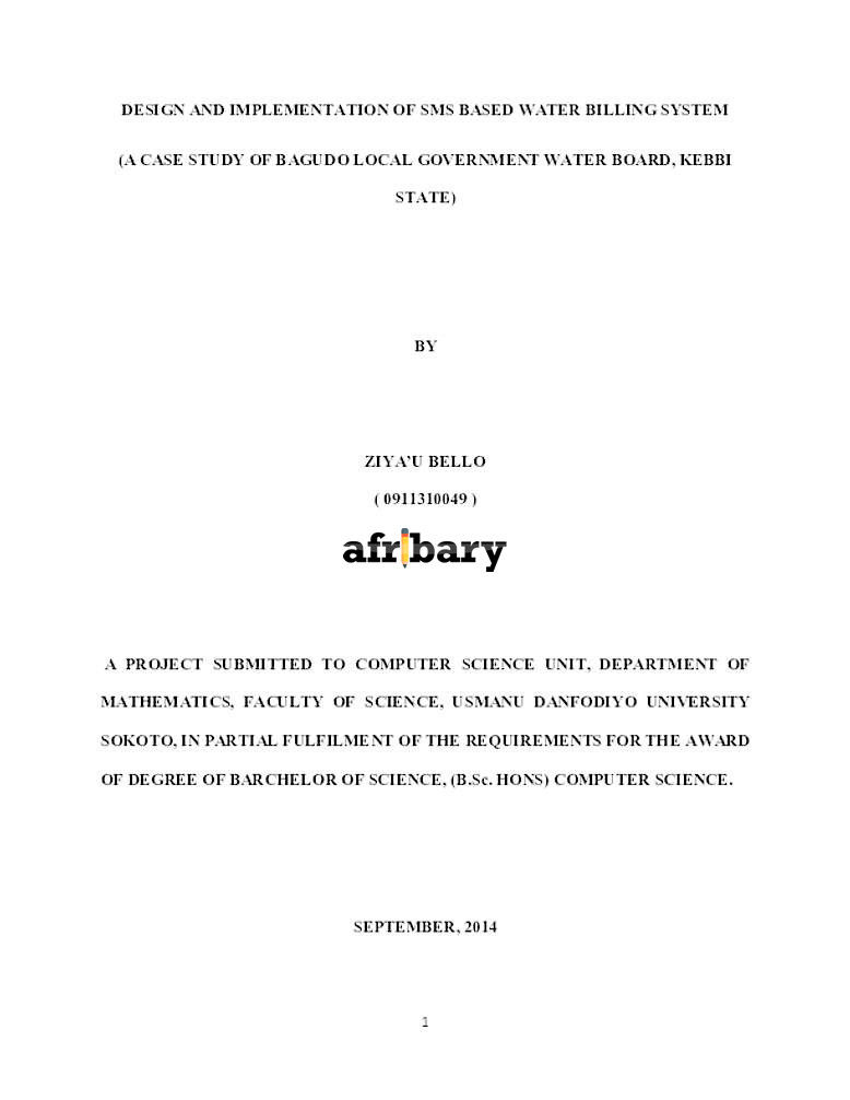Design And Implementation Of SMS Based Water Billing System (A Case ...