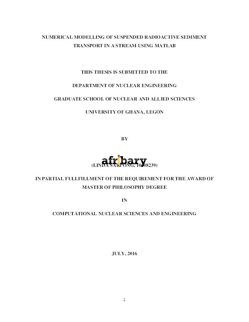 Numerical Modelling Of Suspended Radioactive Sediment Transport In A Stream Using Matlab Afribary