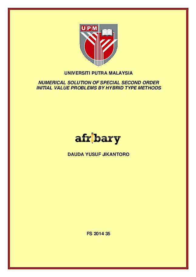 Numerical Solution Of Special Second Order Initial Value Problems By Hybrid Type Method Afribary