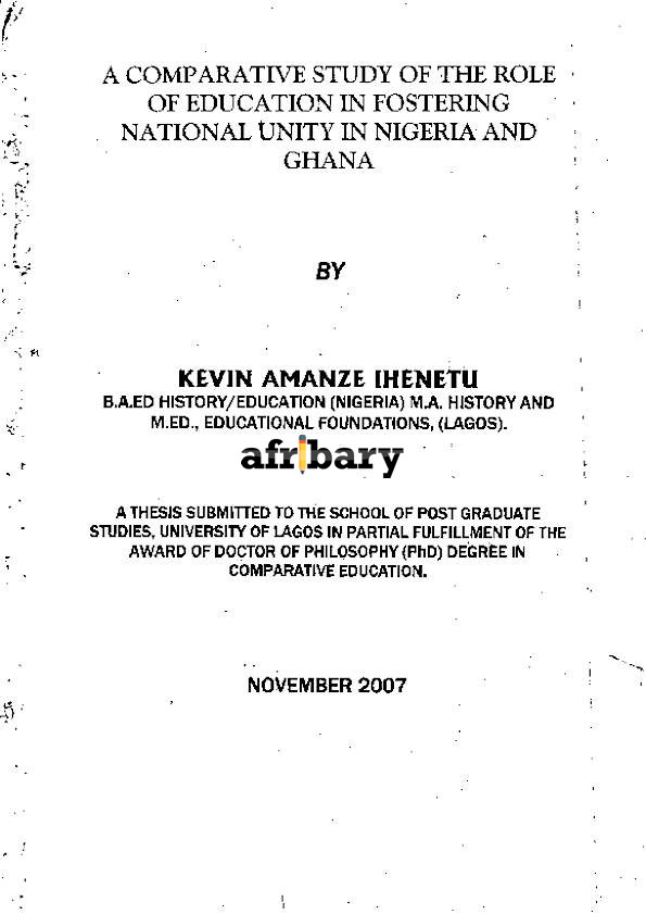 A Comparative Study Of The Role Of Education In Fostering National ...