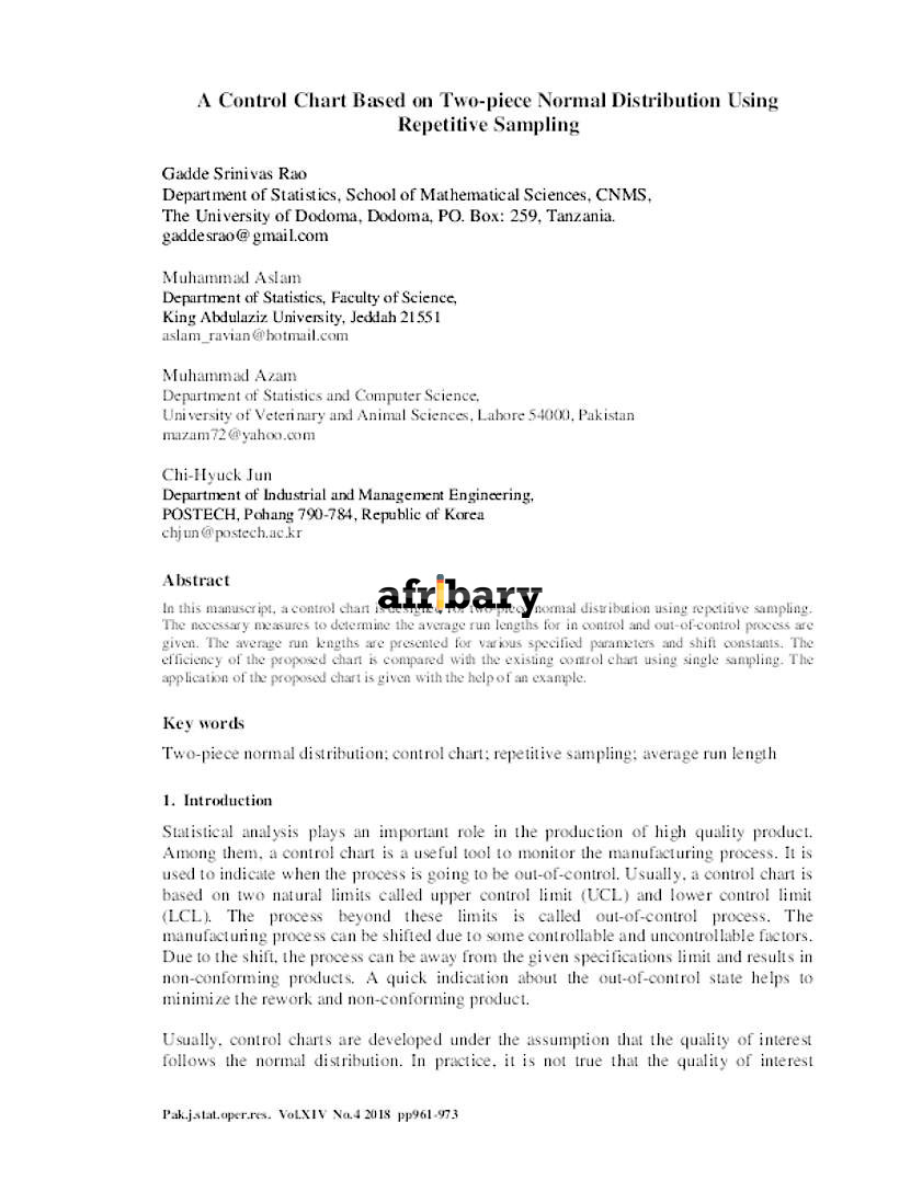 A Control Chart Based on Two-piece Normal Distribution Using Repetitive ...