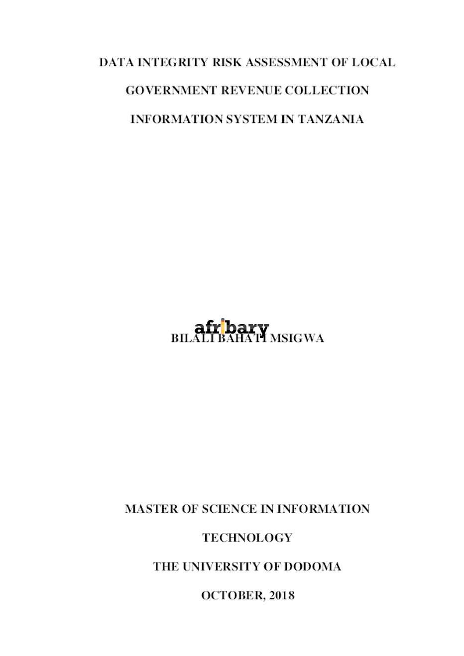 Data Integrity Risk Assessment Of Local Government Revenue Collection ...