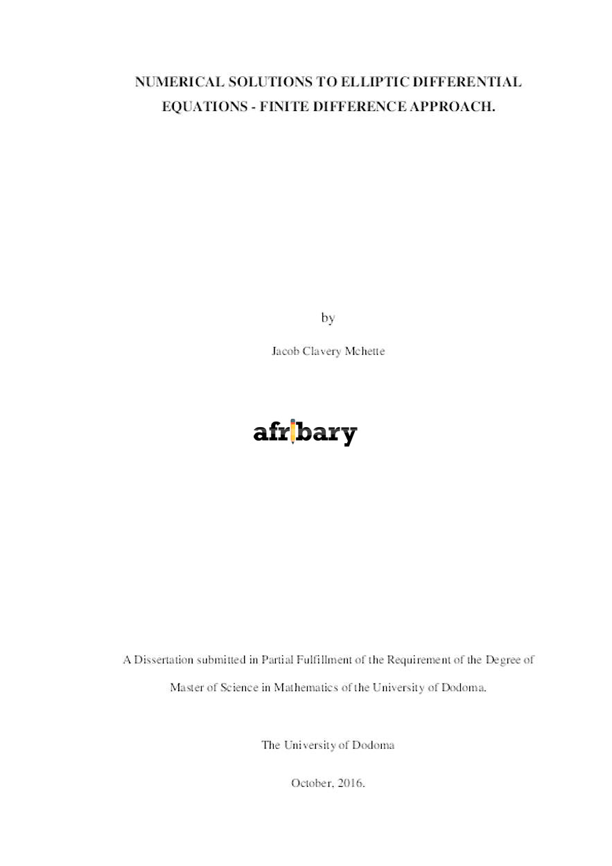 Numerical Solutions To Elliptic Differential Equations Finite Difference Approach Afribary
