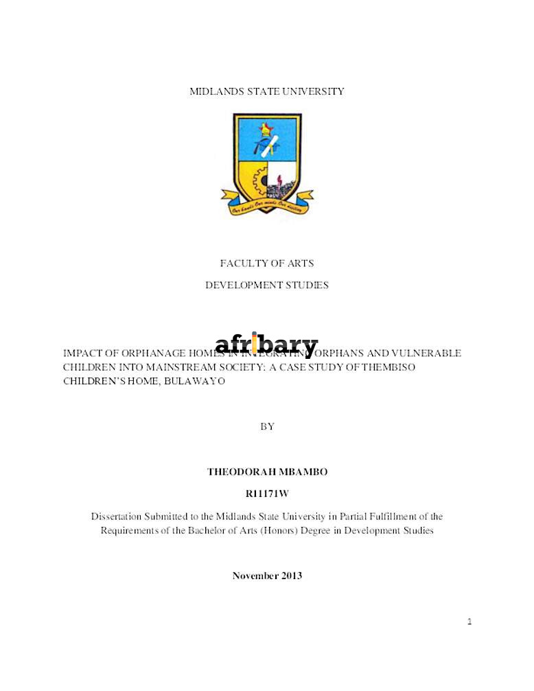 Impact Of Orphanage Homes In Integrating Orphans And Vulnerable ...