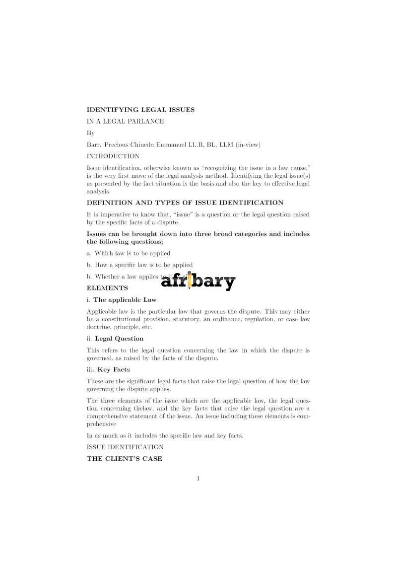 Identifying legal issues | Afribary