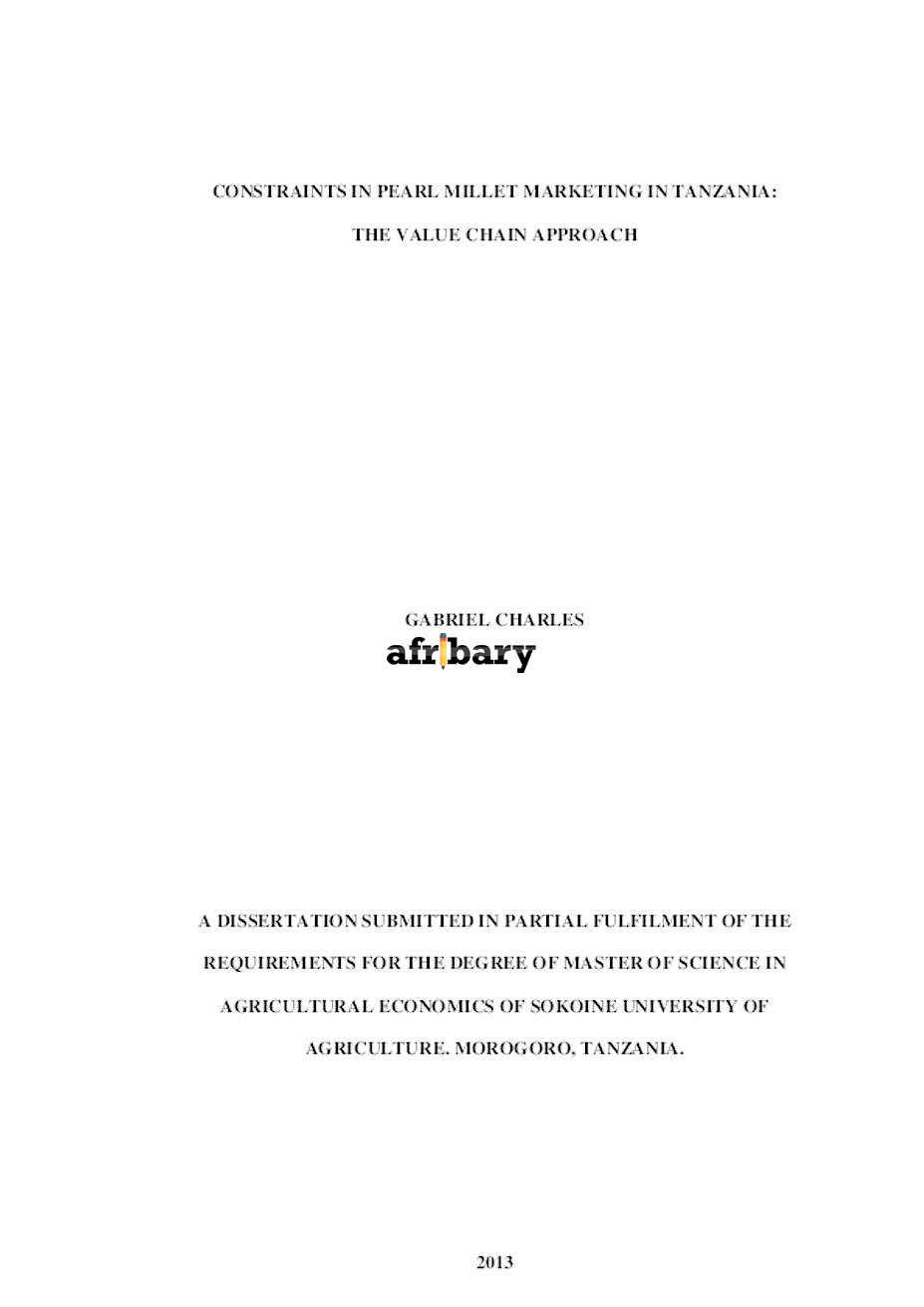 Constraints In Pearl Millet Marketing In Tanzania: The Value Chain Approach | Afribary
