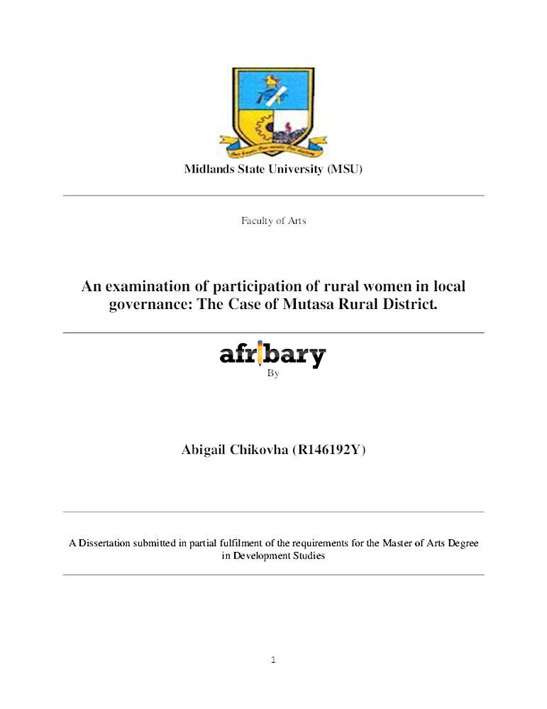 An examination of participation of rural women in local governance: The ...