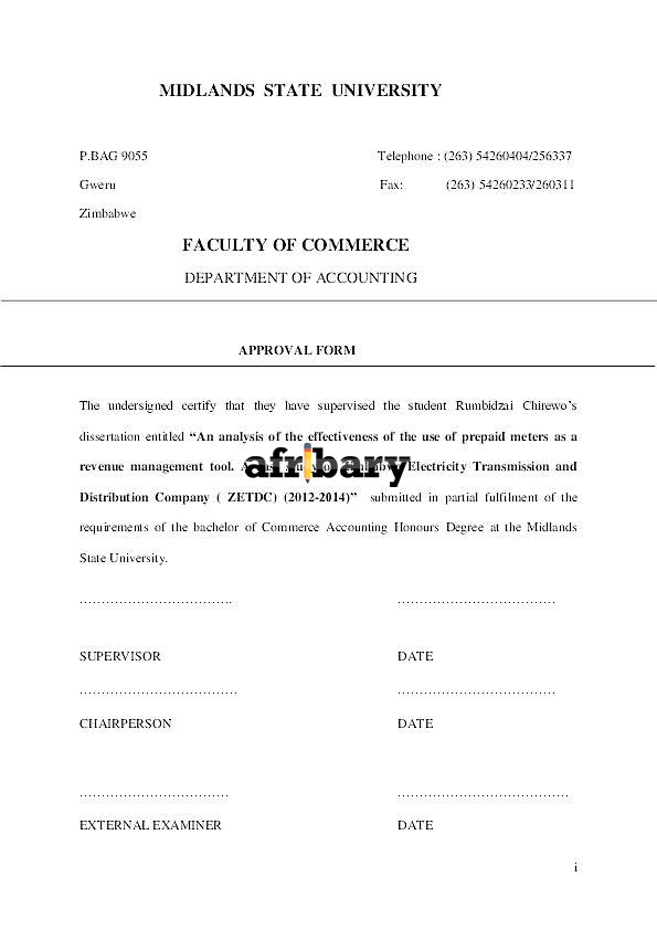 An analysis of the effectiveness of the use of prepaid meters as a ...