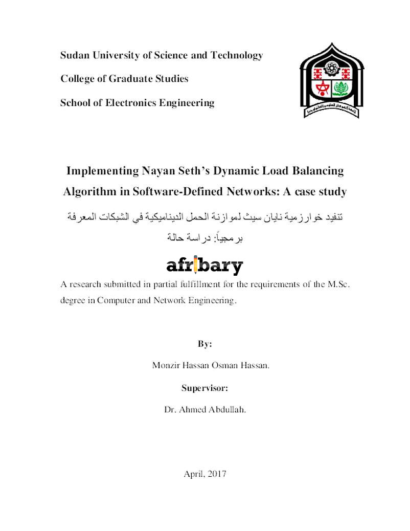 Implementing Nayan Seths Dynamic Load Balancing Algorithm In Software Defined Networks A Case 