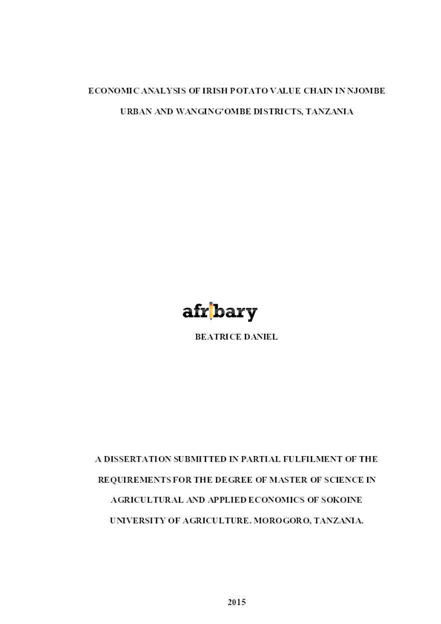 Economic Analysis Of Irish Potato Value Chain In Njombe Urban And ...