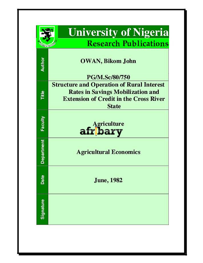 Structure And Operation Of Rural Interest Rates In Savings Mobilization ...