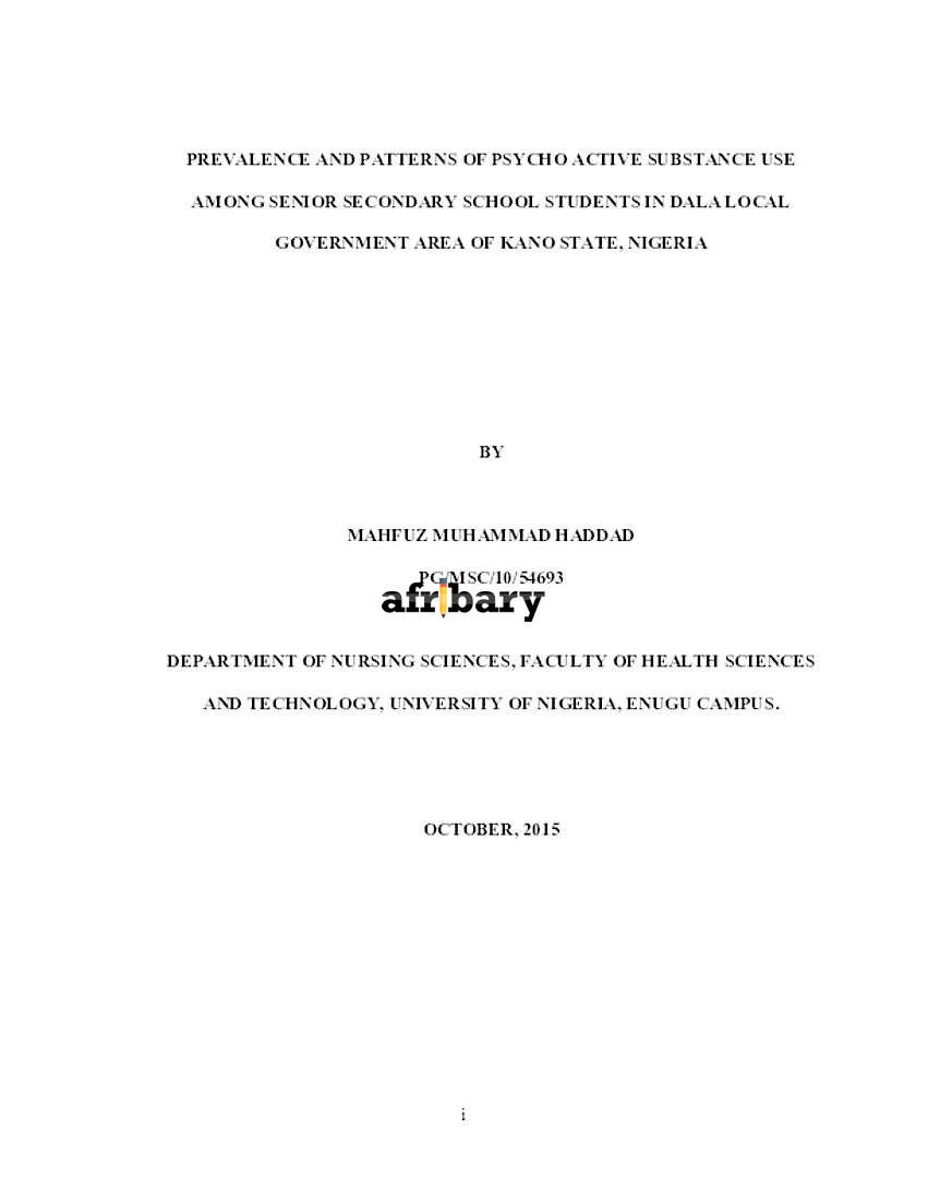 Prevalence And Patterns Of Psycho Active Substance Use Among Senior ...