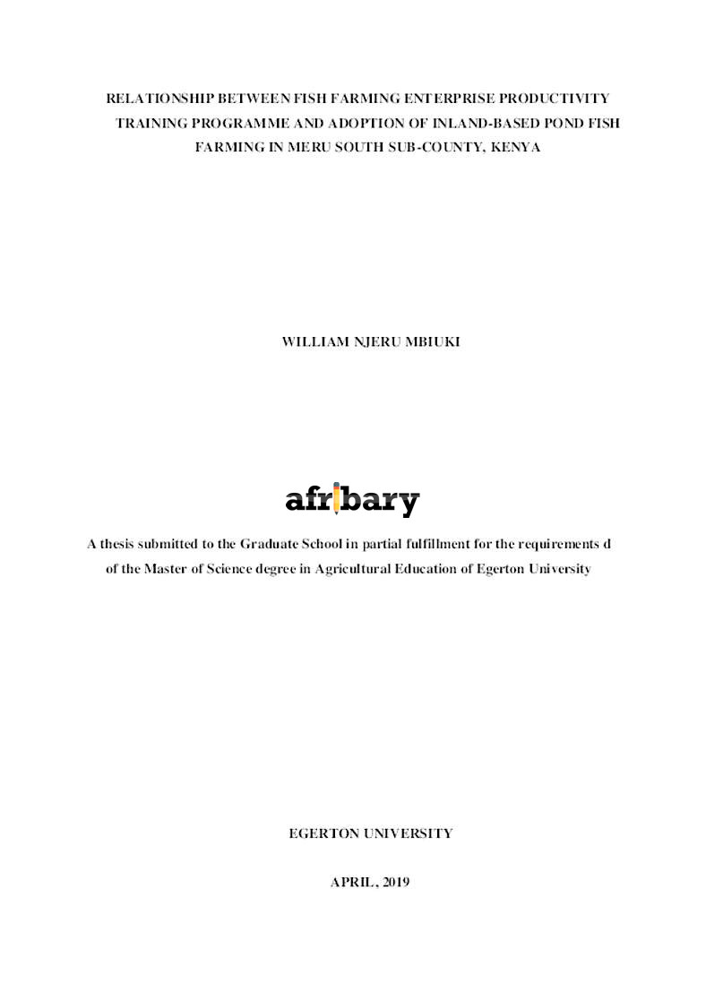 Relationship Between Fish Farming Enterprise Productivity Training ...
