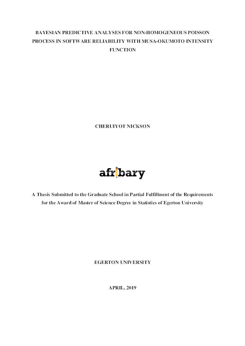 Bayesian Predictive Analyses For Non-Homogeneous Poisson Process In Software Reliability With ...