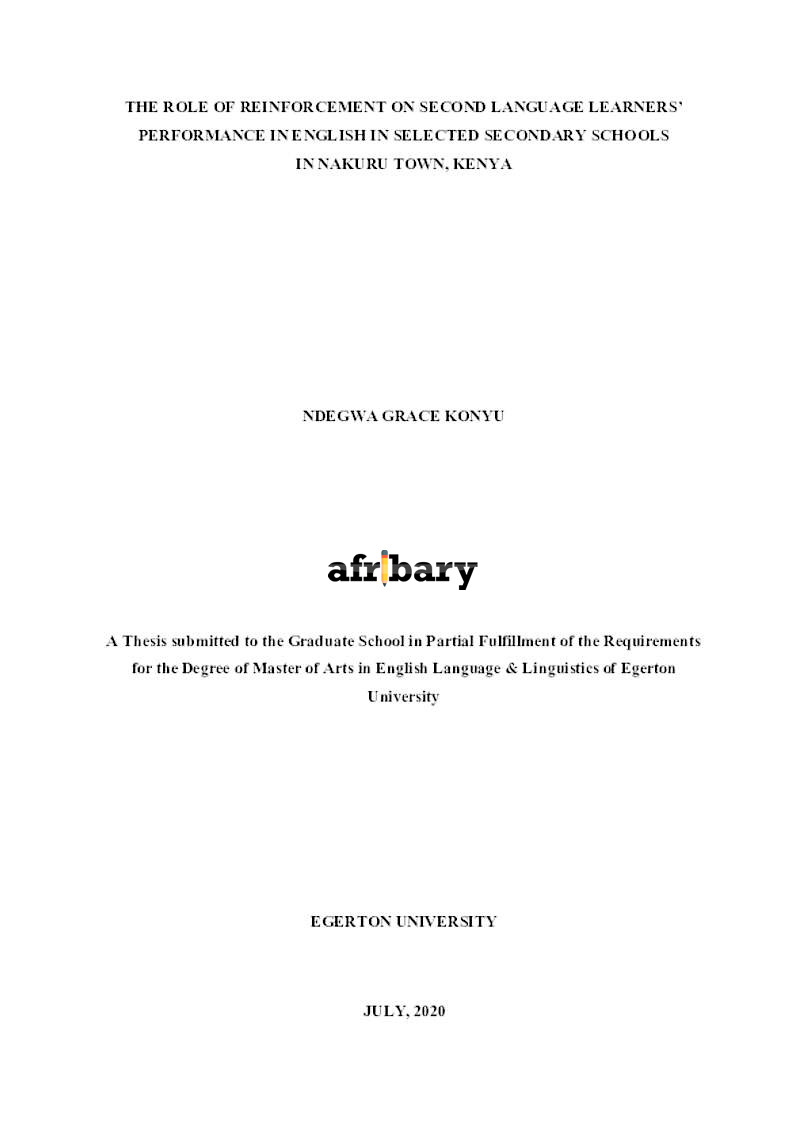 The Role Of Reinforcement On Second Language Learners Performance In 