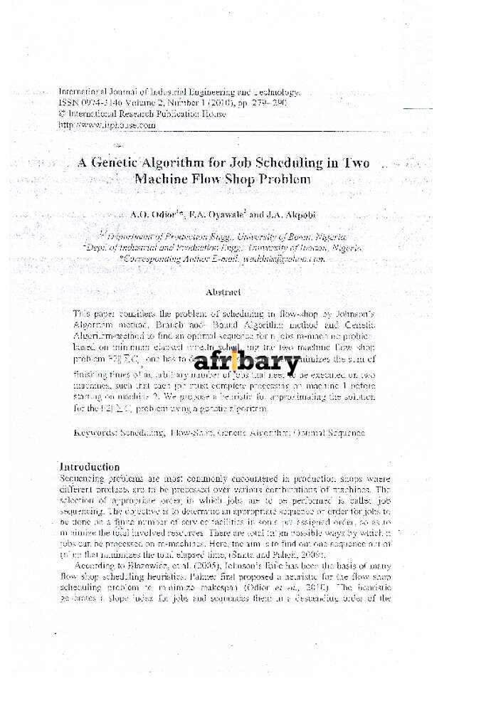 A Genetic Algorithm for Job Scheduling in Two Machine Flow Shop Problem ...