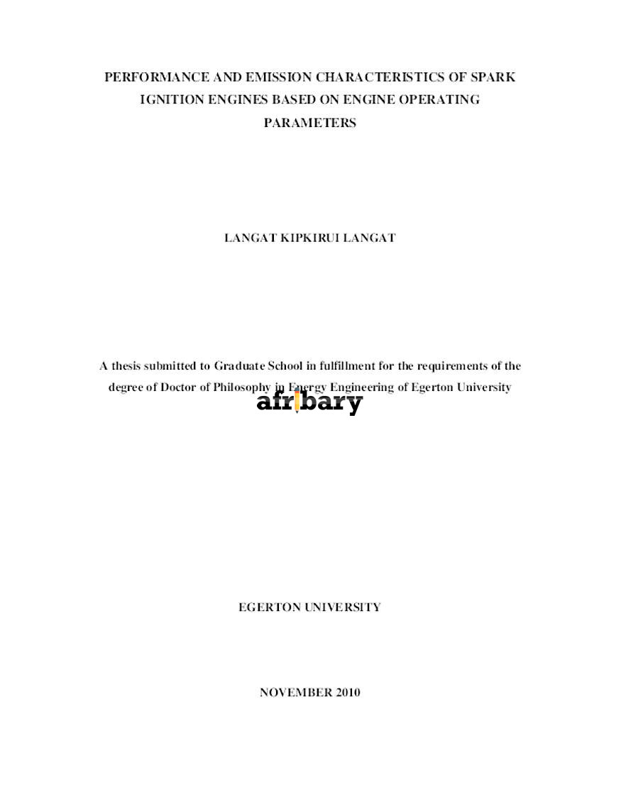 Performance And Emission Characteristics Of Spark Ignition Engines ...