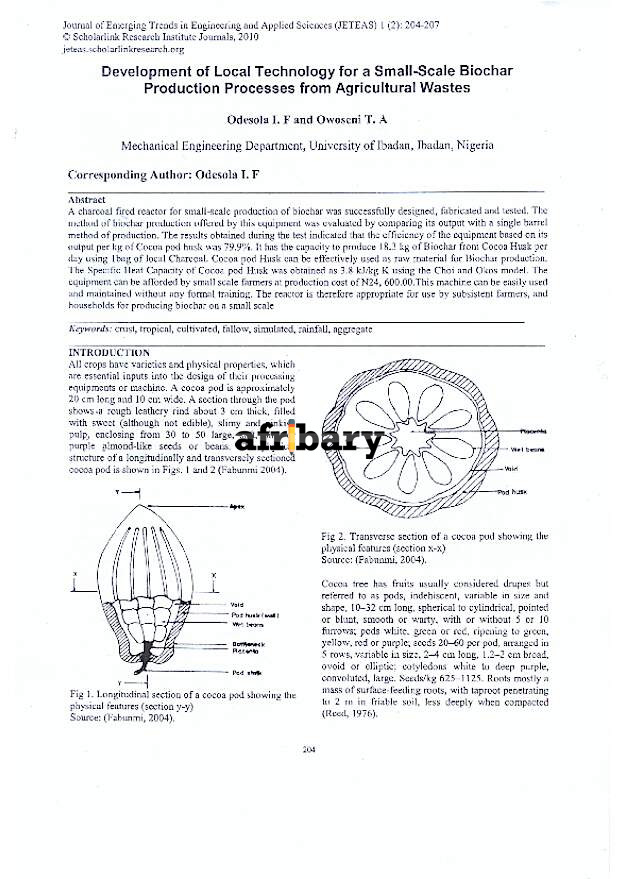 Development of Local Technology for a Small-Scale Biochar Production ...