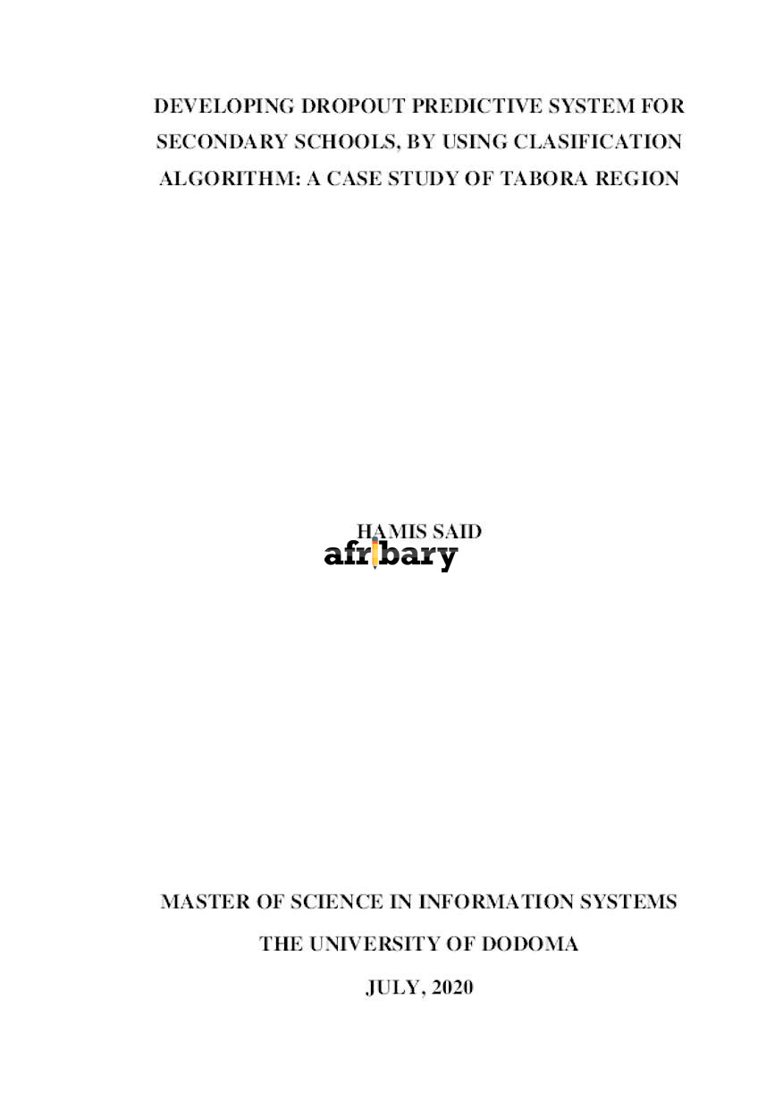 Developing Dropout Predictive System For Secondary Schools, By Using ...