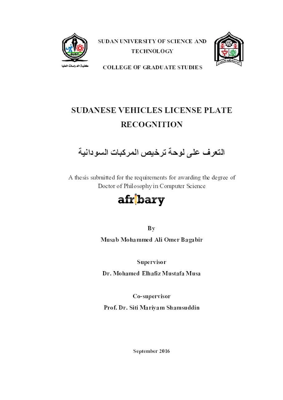 Sudanese Vehicles License Plate Recognition | Afribary