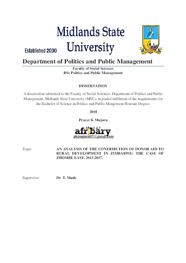 An Analysis Of The Contribution Of Donor Aid To Rural Development In ...